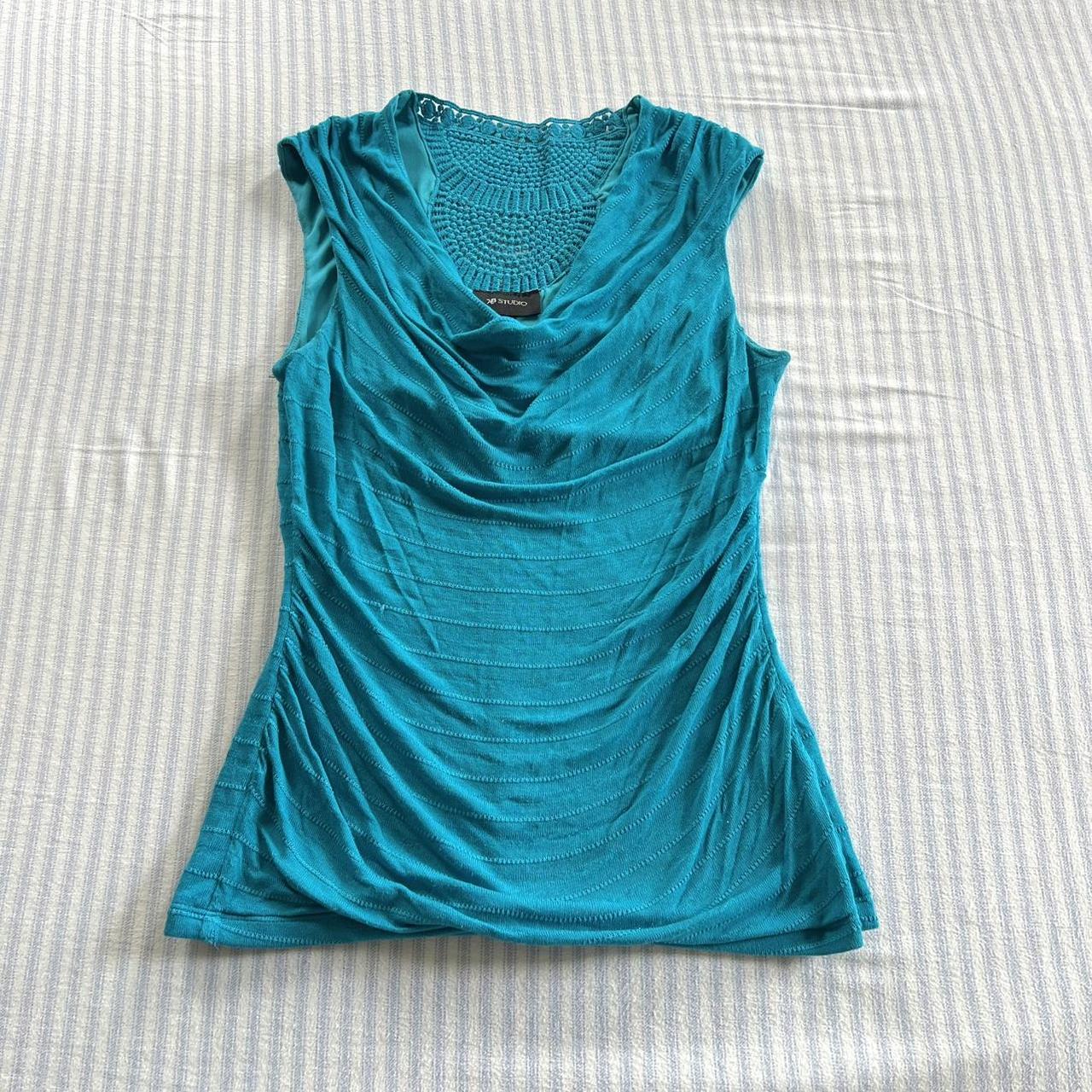 vintage early 2000s preppy y2k blue cowl neck... | Depop