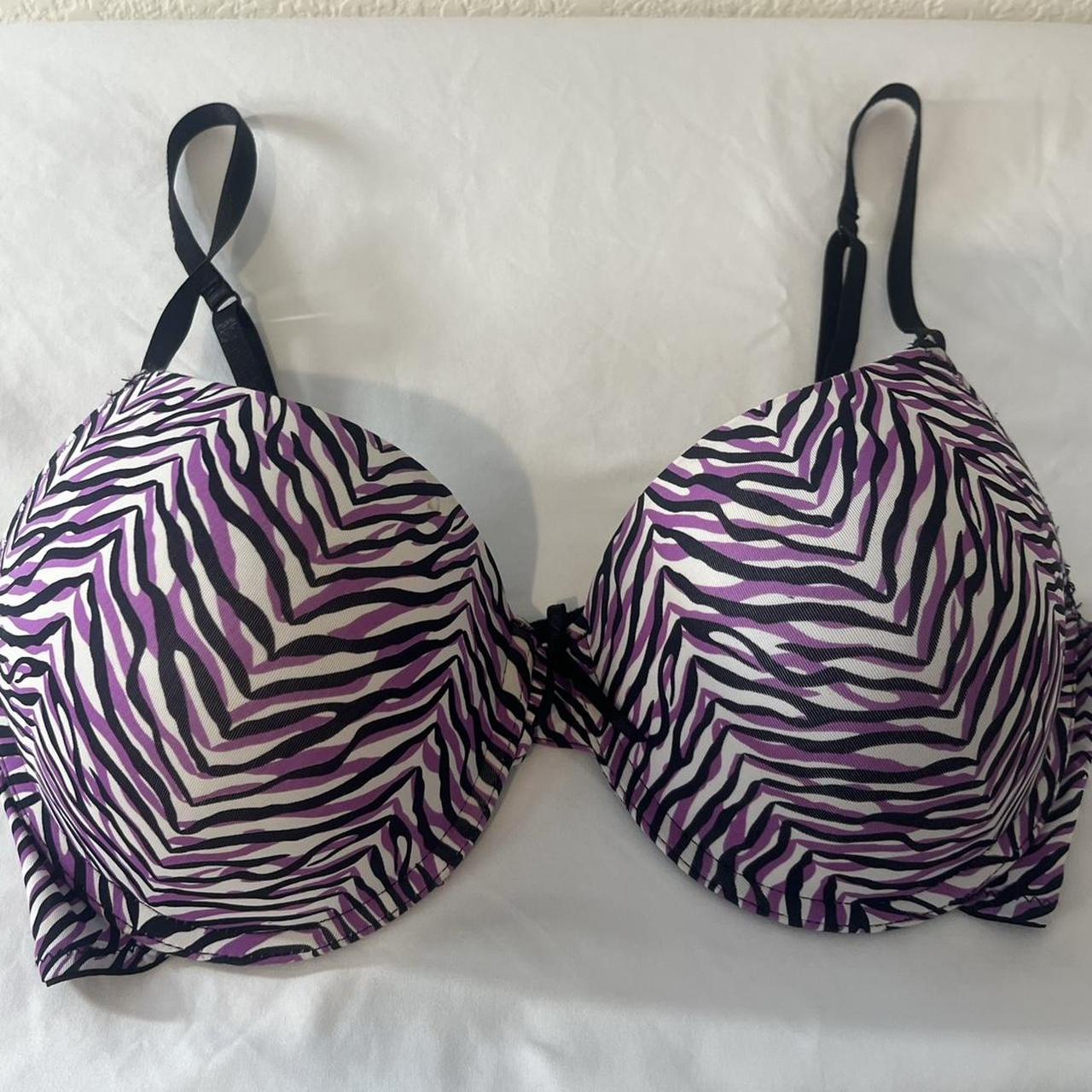 Purple Zebra Bra Size 38 D, adjustable... - Depop