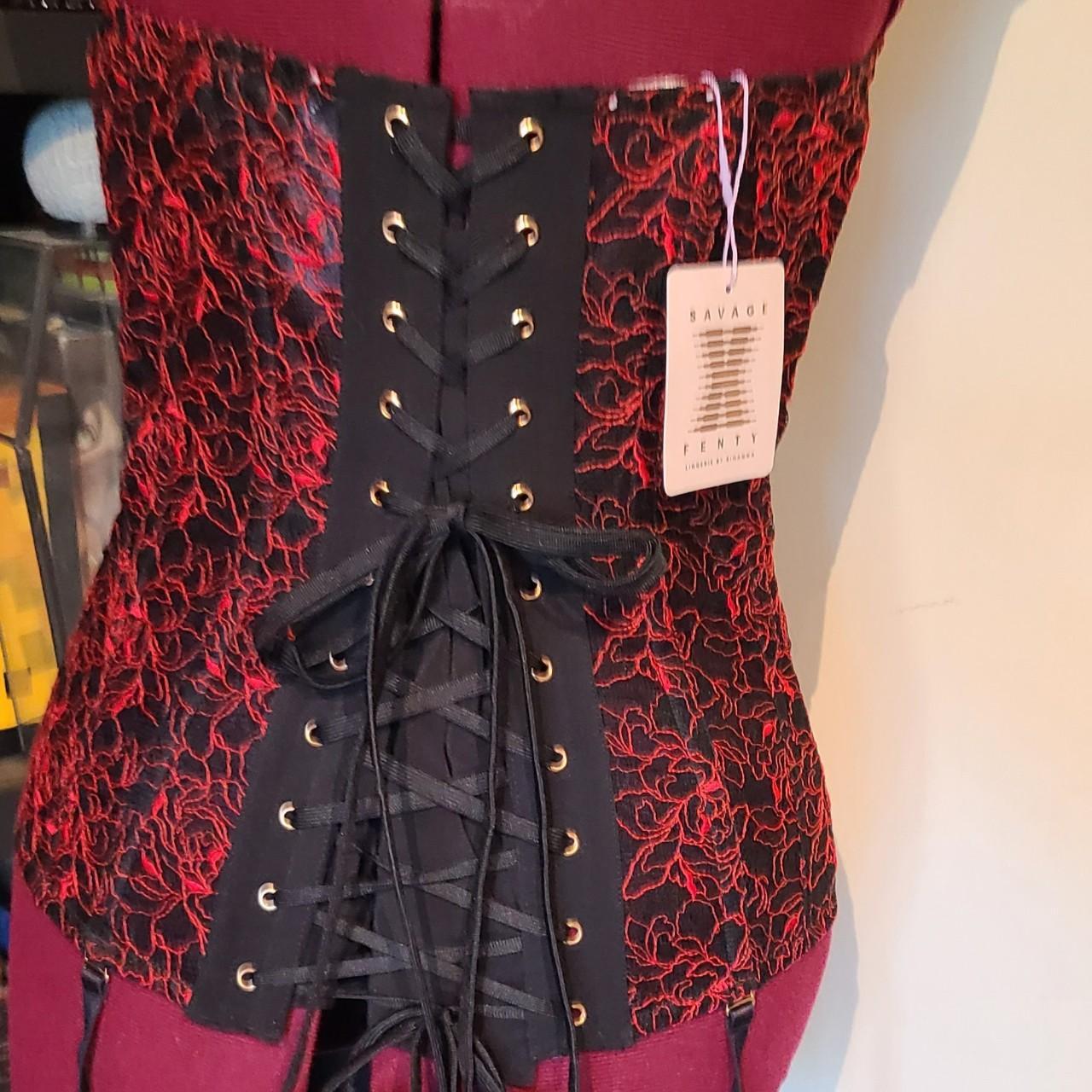 SEXY Fenty Black & Red Rose Lace Corset NWT BRAND... - Depop