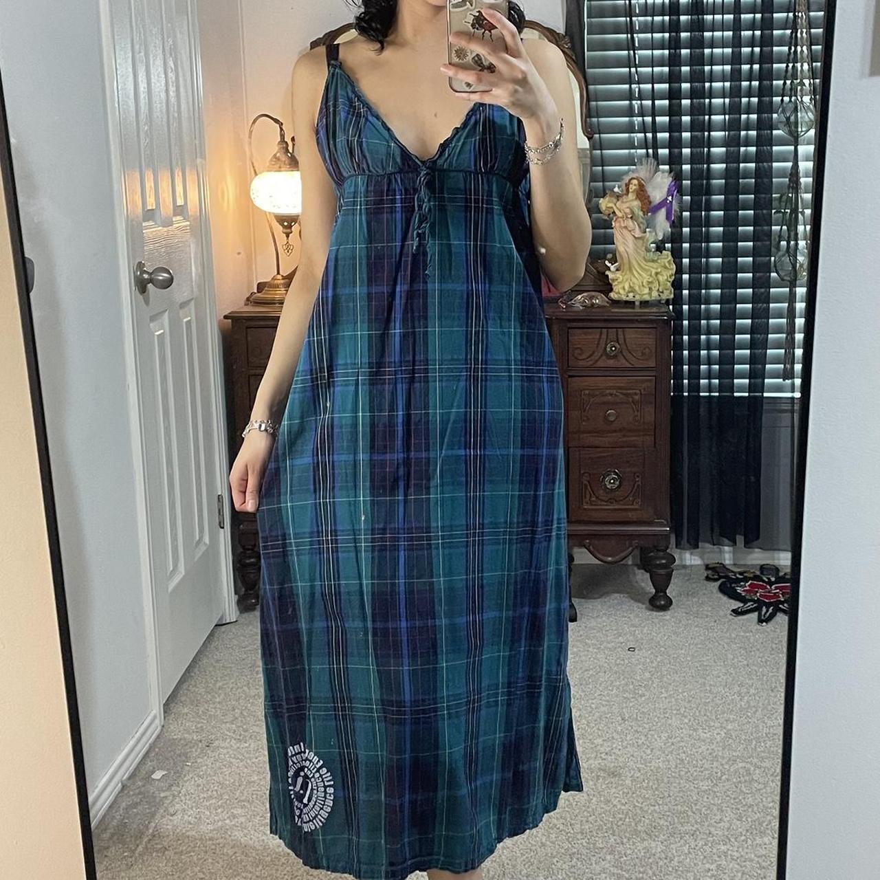 90s style plaid maxi dress l.e.i size XL but... - Depop