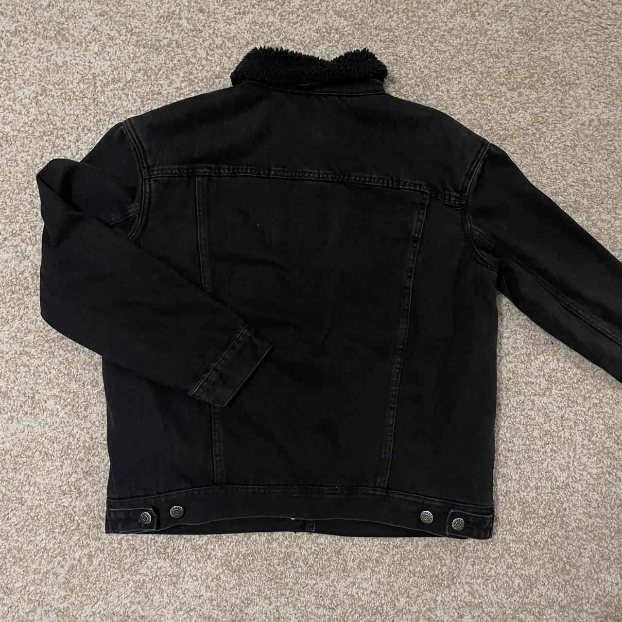 old navy black denim jacket sherpa lining women’s... - Depop
