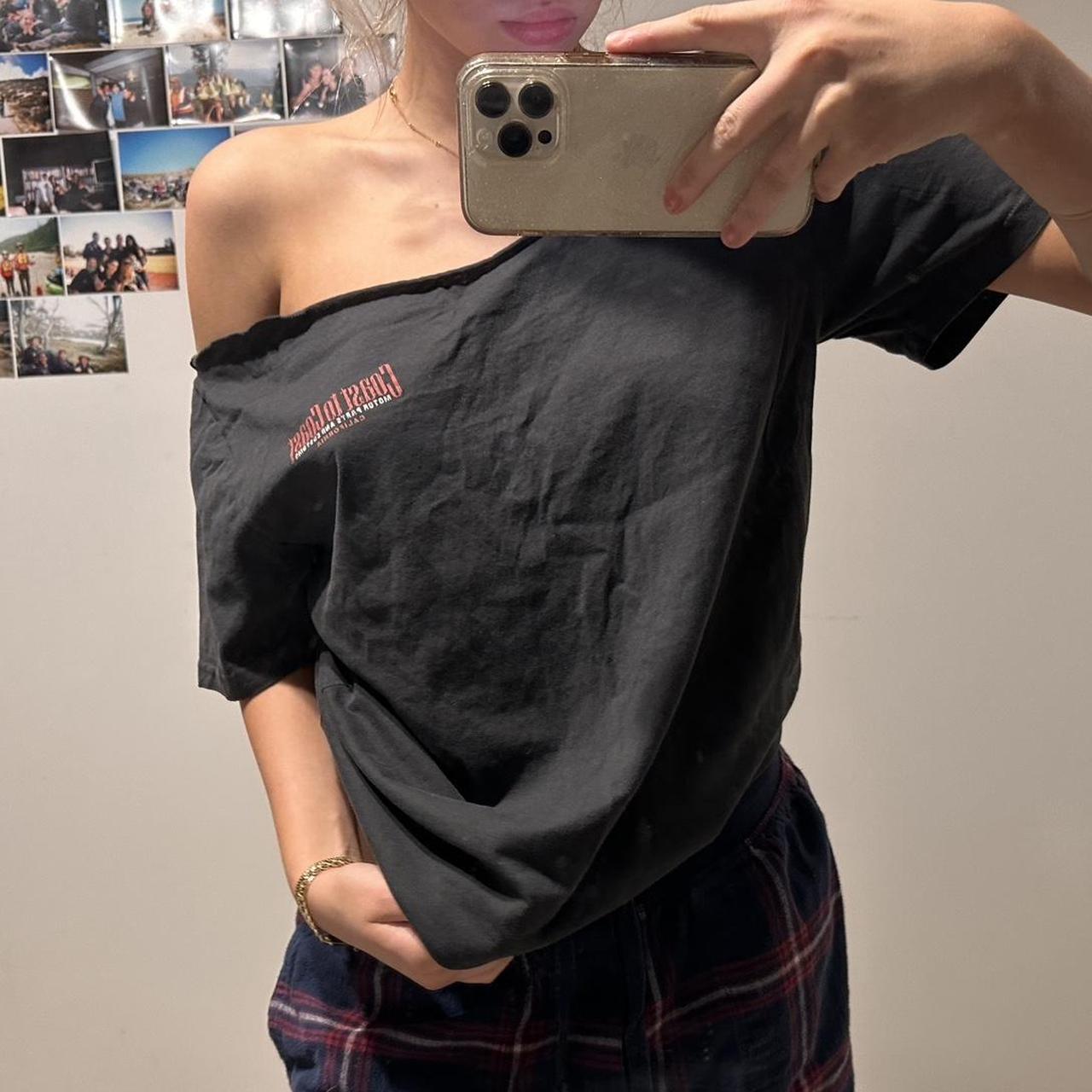 Graphic tee cut off the shoulder Baggy so it fits... - Depop