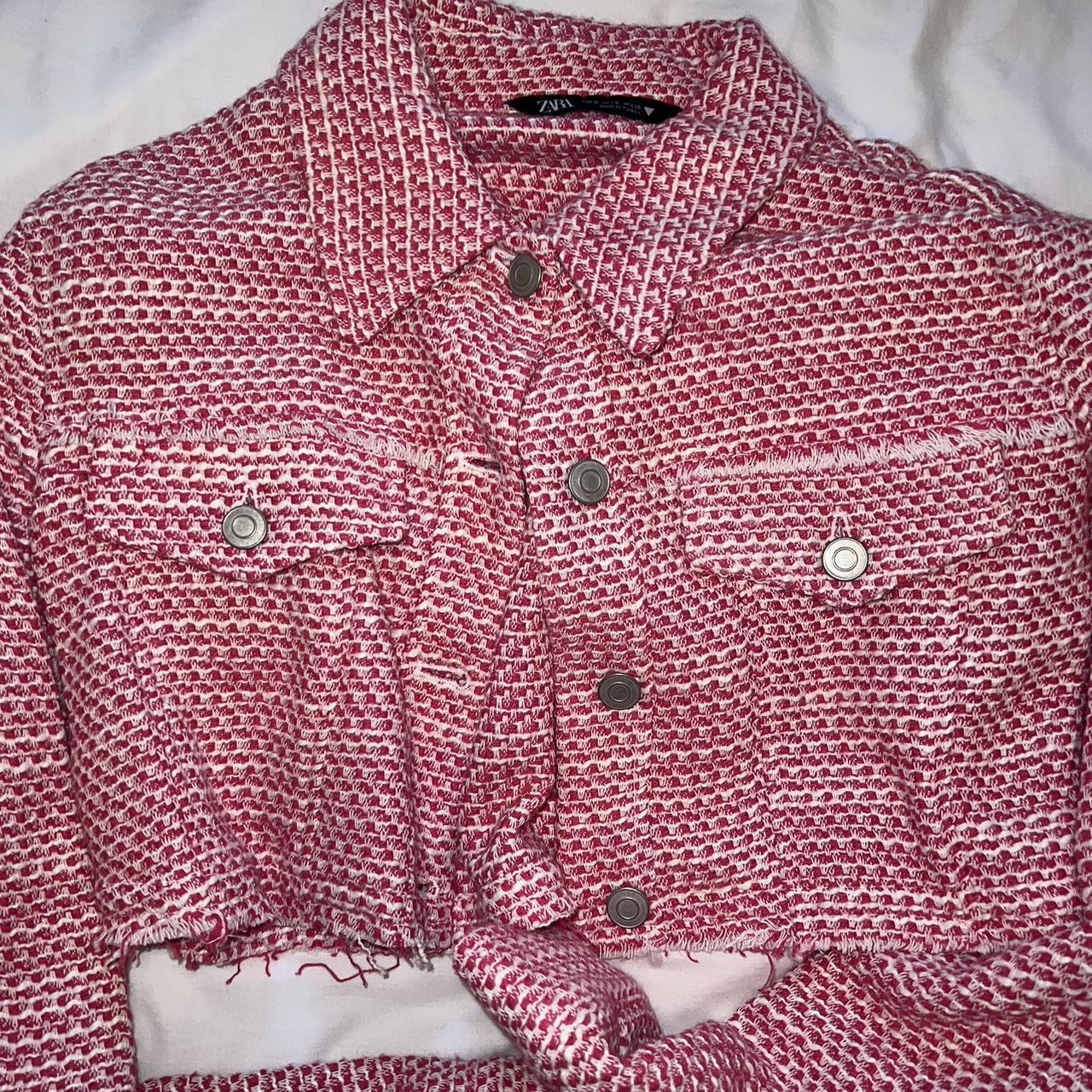 Zara textured cropped jacked fuchsia in size small.... - Depop