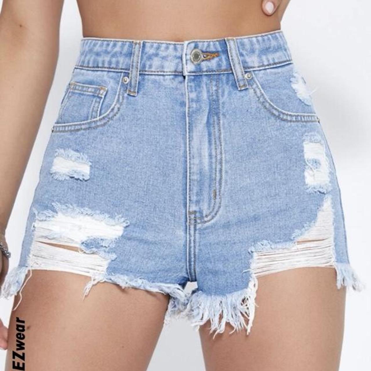 Shein blue denim ripped shorts Size M New only... - Depop