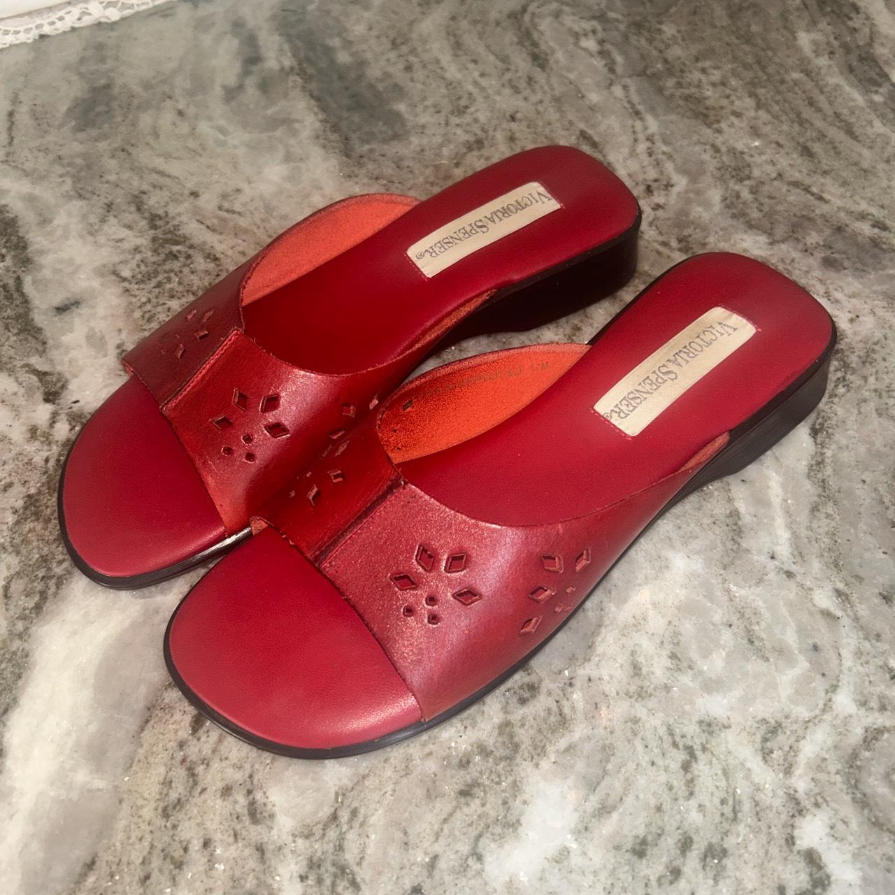 Cherry Red Leather Sandals Mini-wedges, floral... - Depop