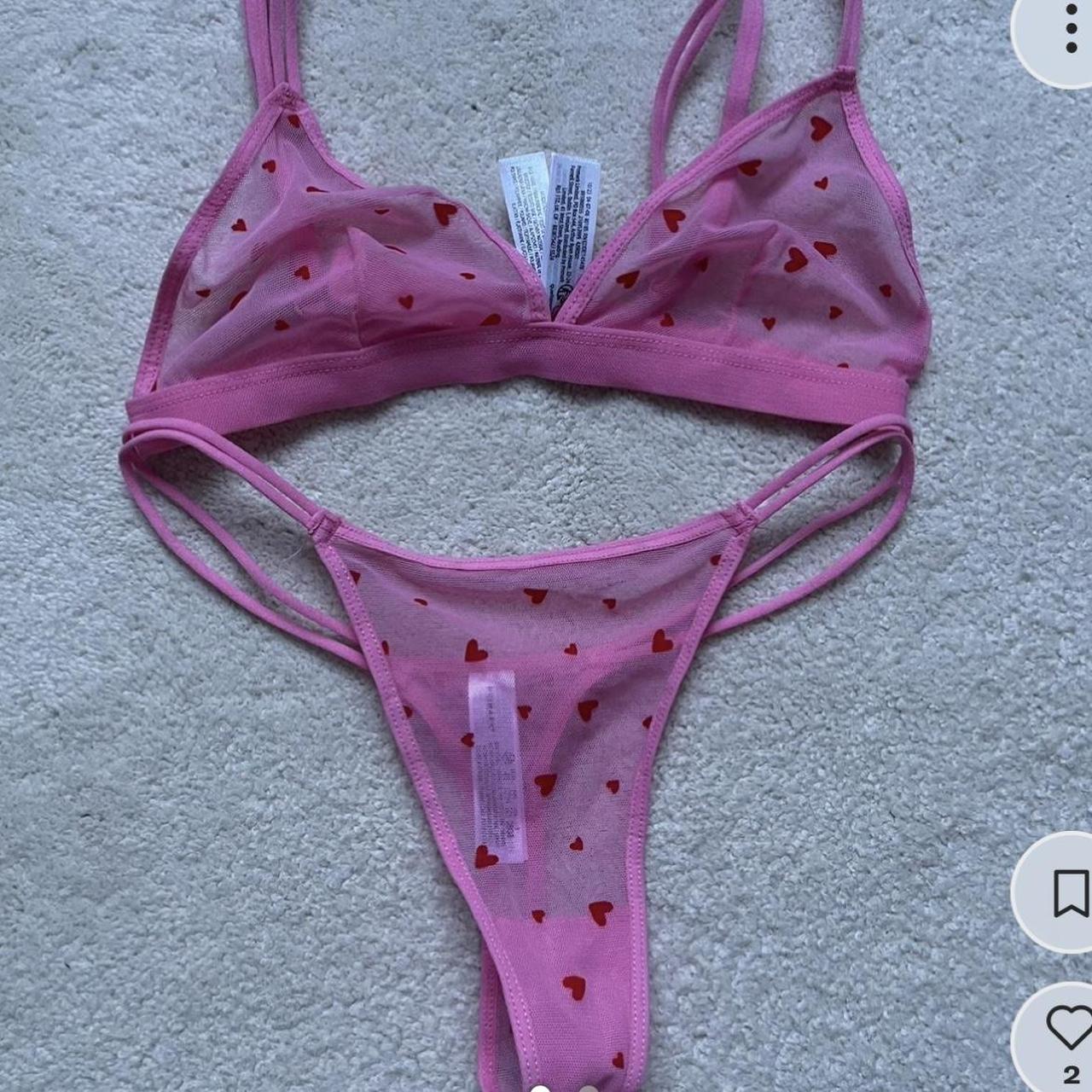 Pink lace lingerie set, size XS - Depop