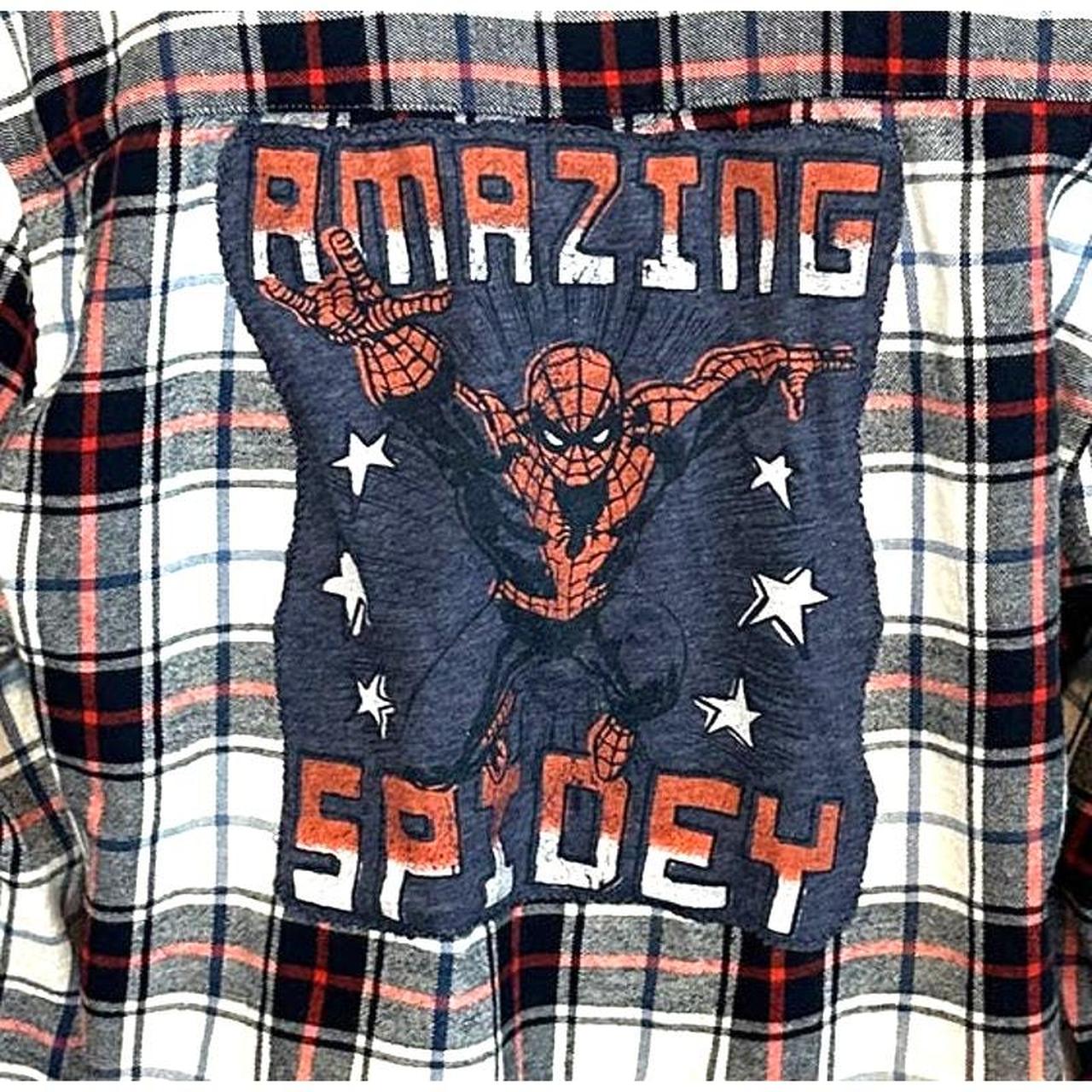 Spiderman Plaid Flannel Shirt Medium Oversize... - Depop
