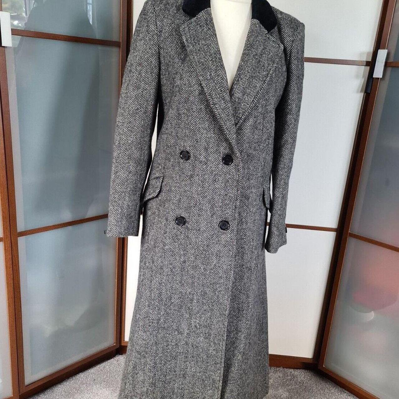 Vintage Tweed Trench Coat Grey Pure New Wool Velvet... - Depop