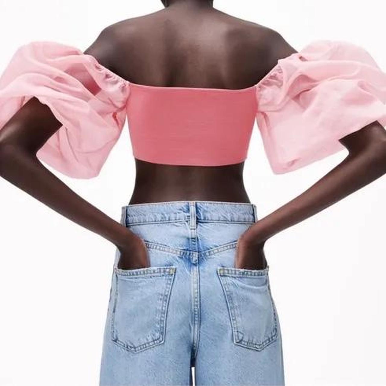 Zara pink puff sleeve crop top Size Medium... - Depop