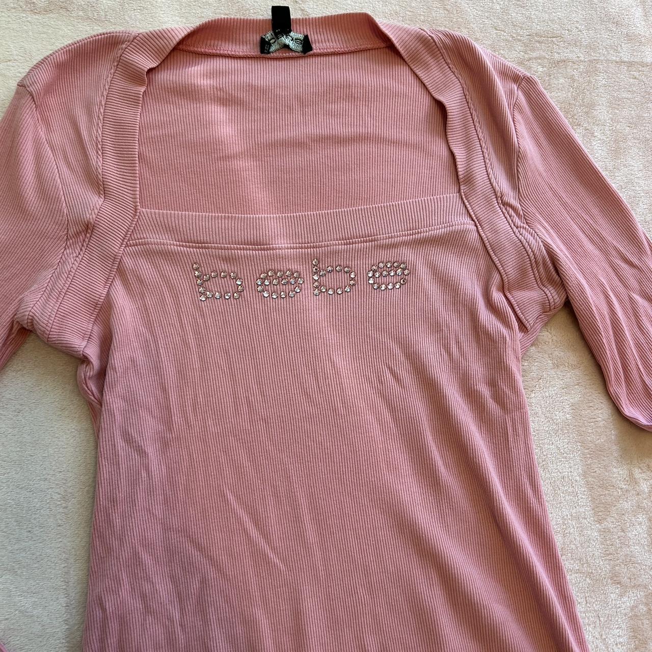 y2k pink bebe rhinestone top 2000s bebe long sleeve... - Depop