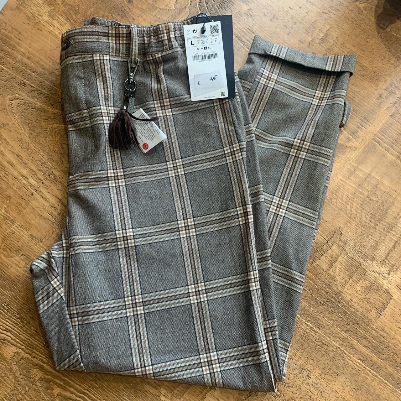 Zara Mens Dress pants cheque brown BRAND NEW... - Depop