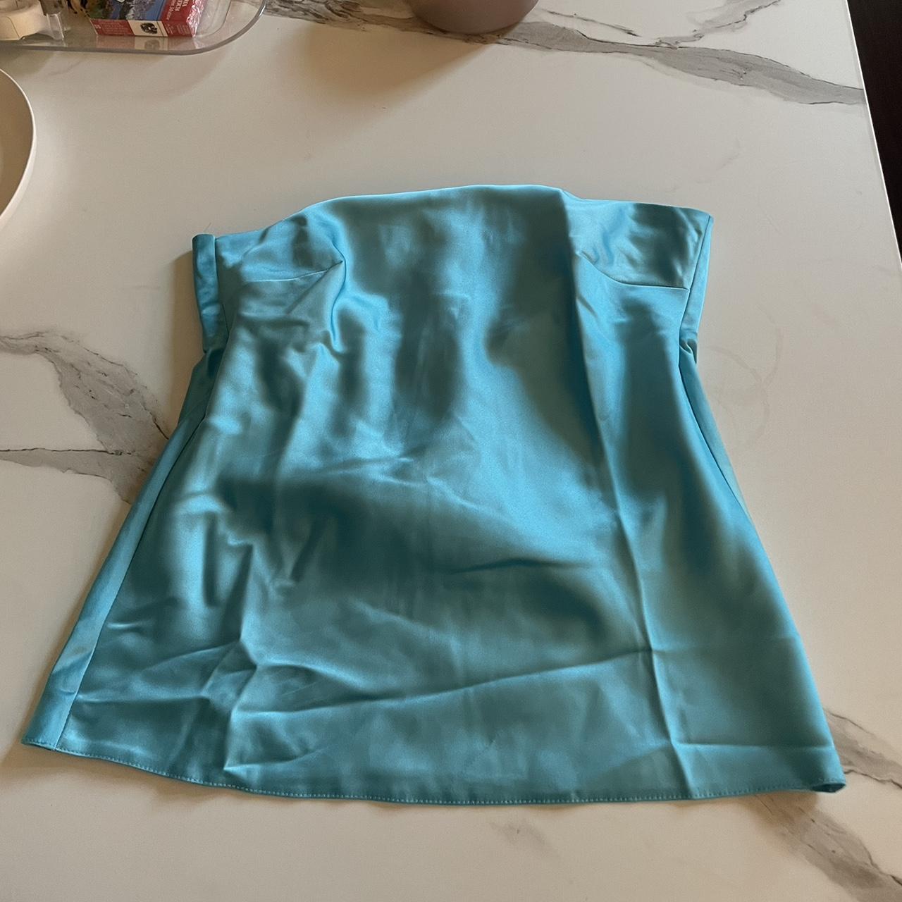 Blue satin strapless top with open back!! Worn once... - Depop
