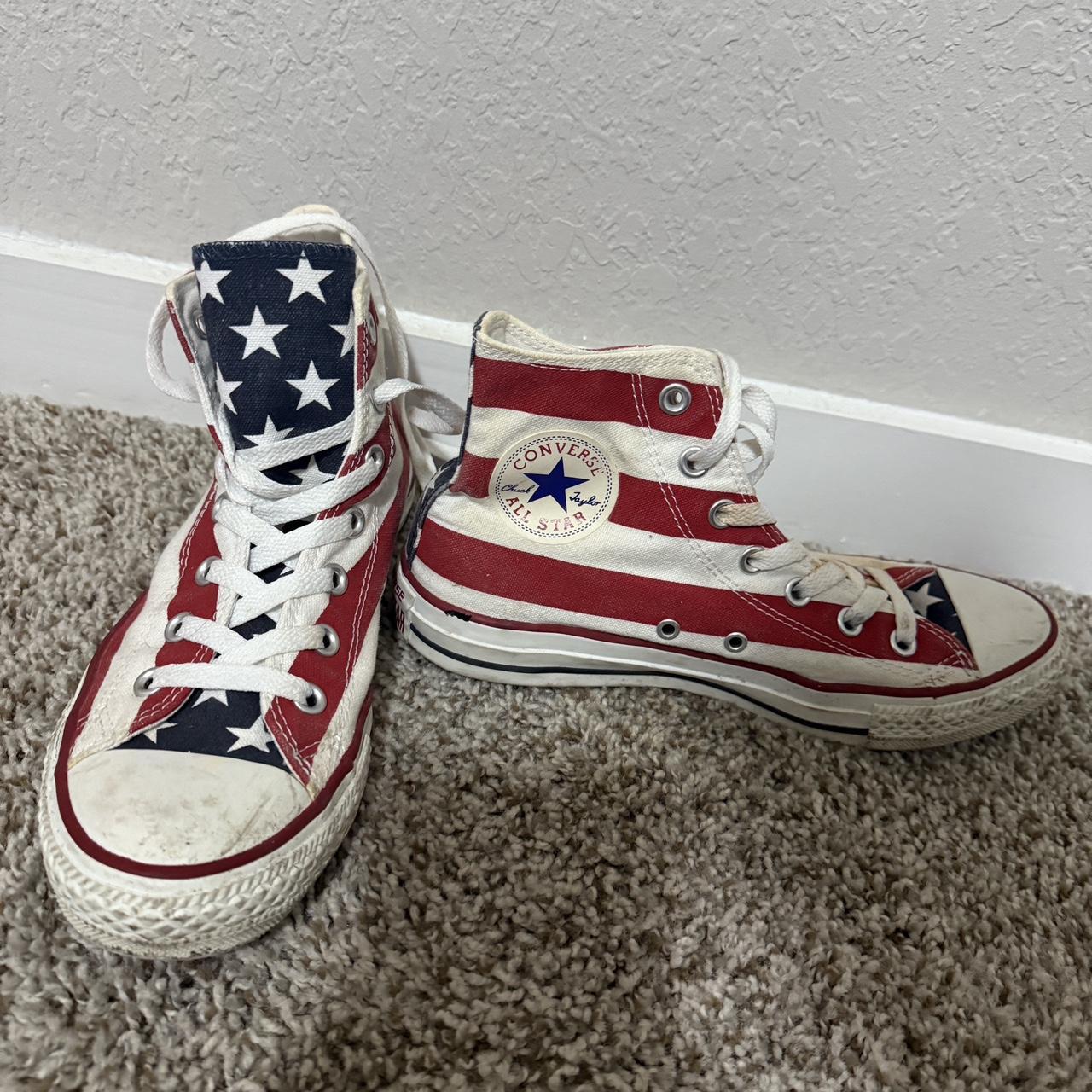 iconic Red and white Converse All Stars high top... | Depop