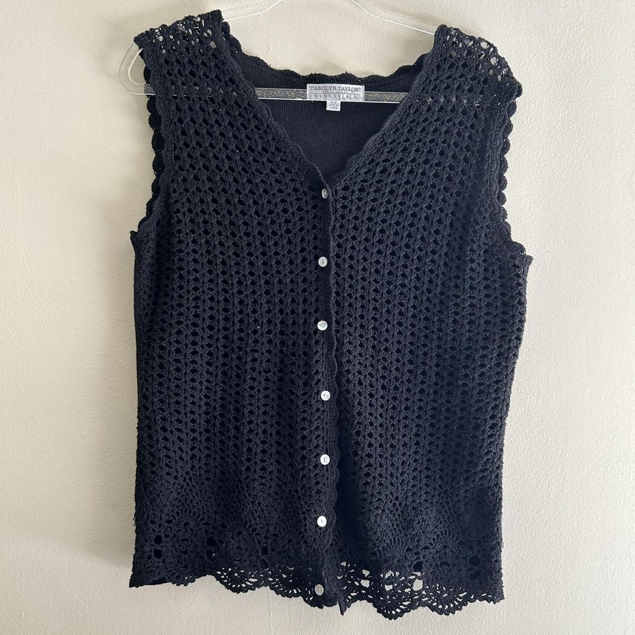 vintage crochet vest 🪞🪴 super stunning black vest in... - Depop