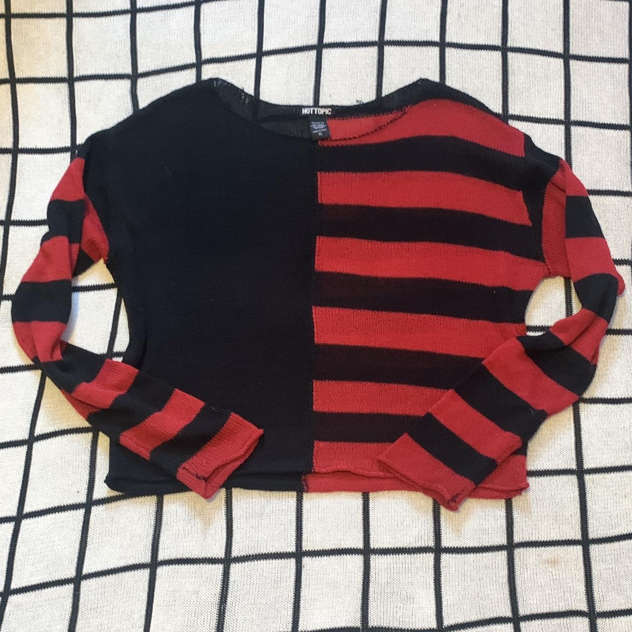 hot topic red and black asymmetrical lightweight... - Depop