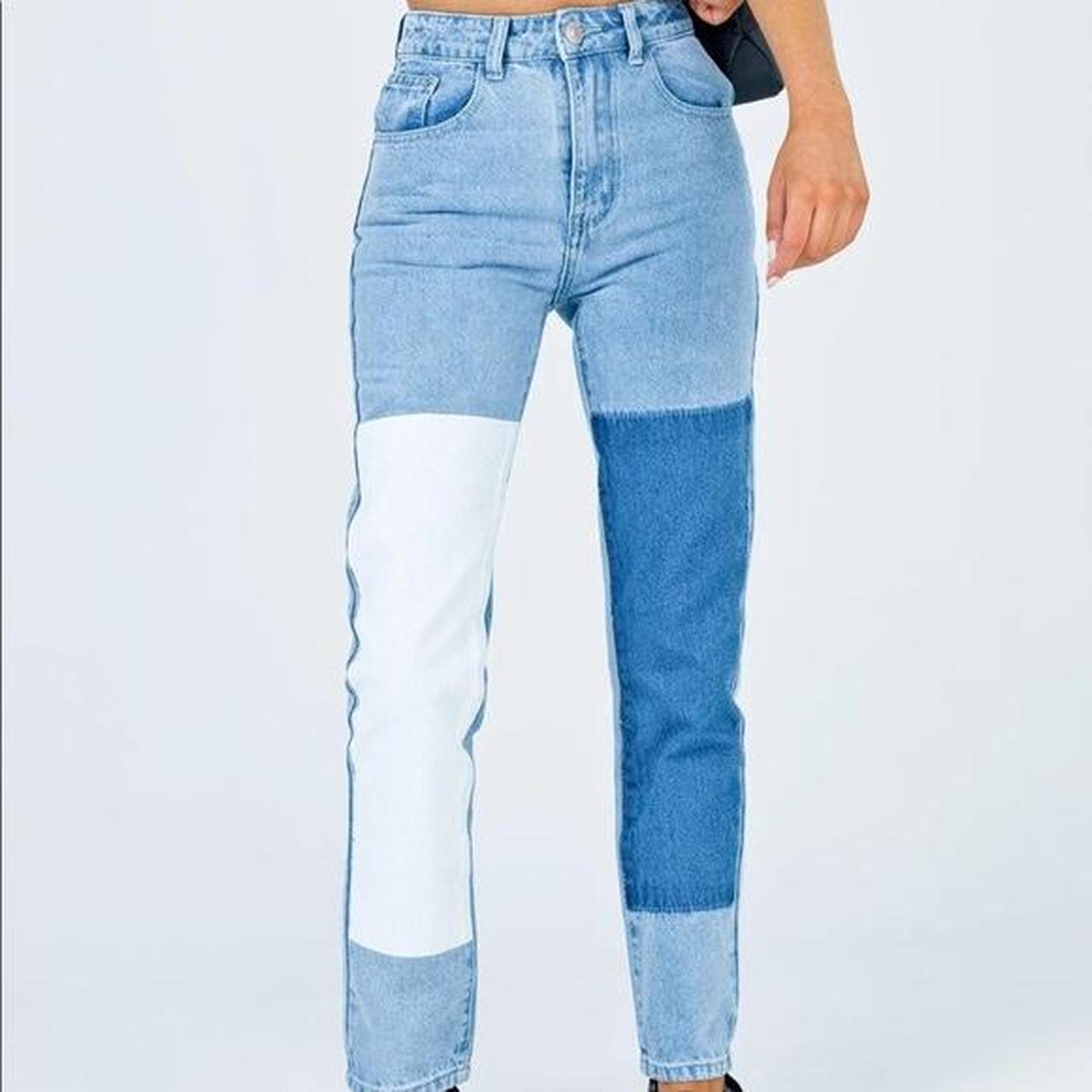 Princess Polly Women's White and Blue Jeans | Depop