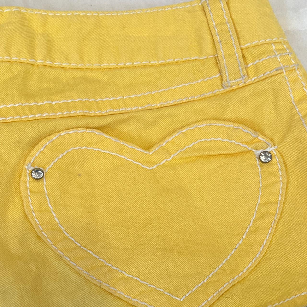 gyaru heart pocket shorts yellow low rise heart... - Depop