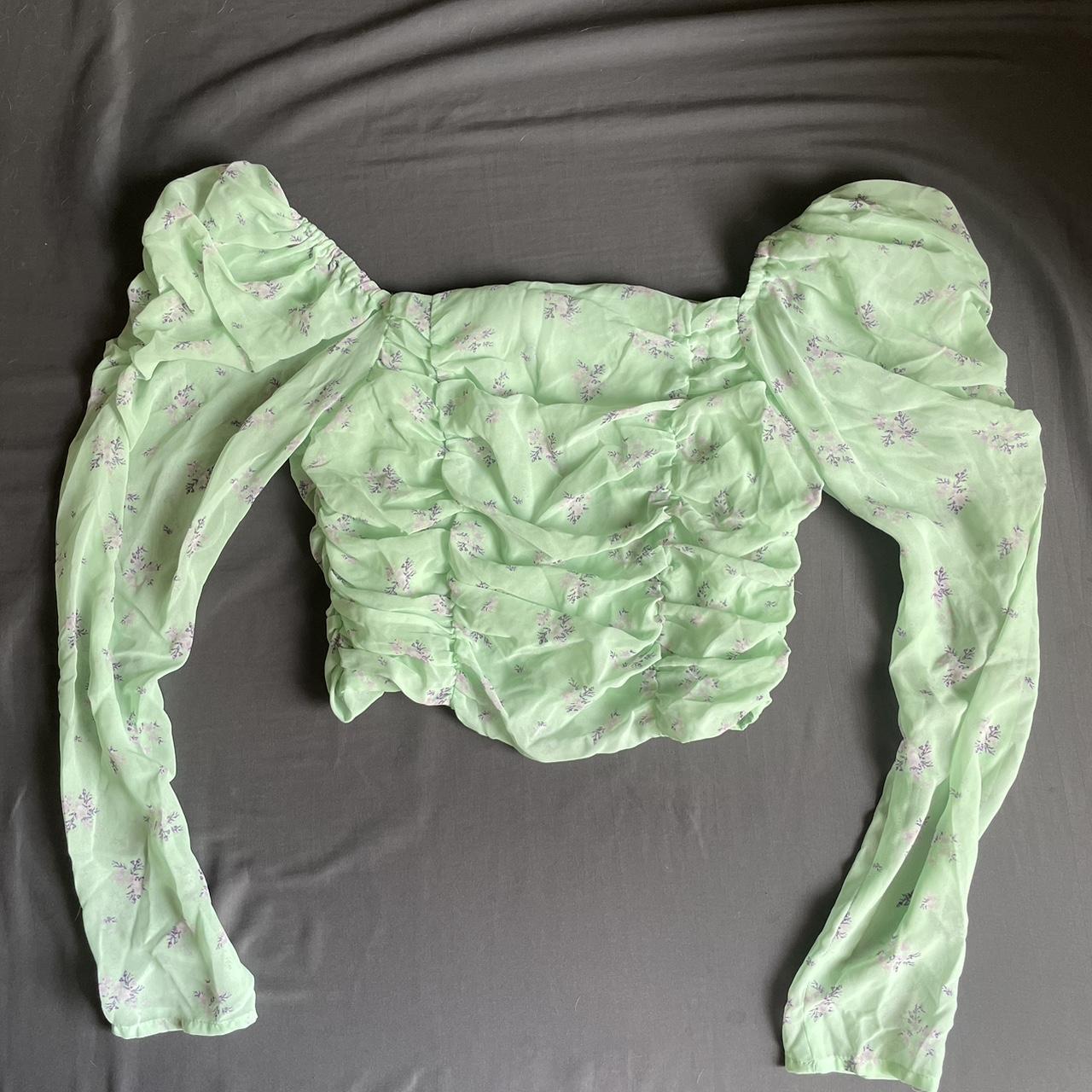 Green floral ruffled shirt, cutest design and... - Depop