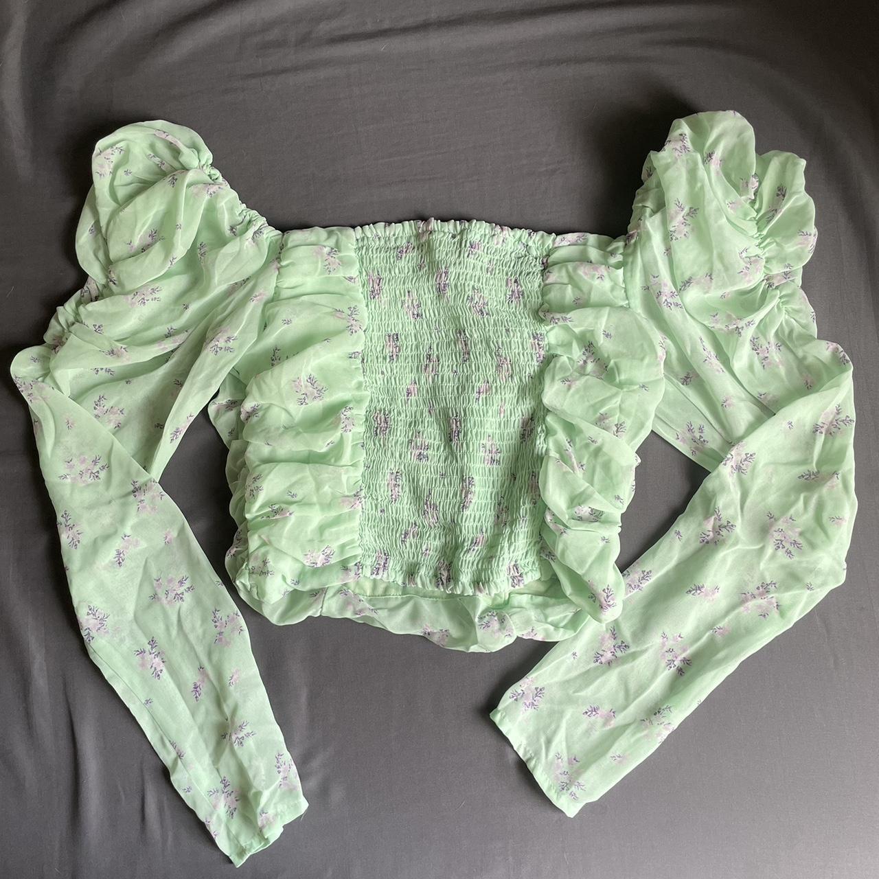 Green floral ruffled shirt, cutest design and... - Depop