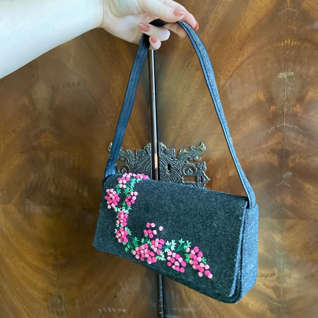 Super cute cherry blossom embroidered shoulder bag... - Depop