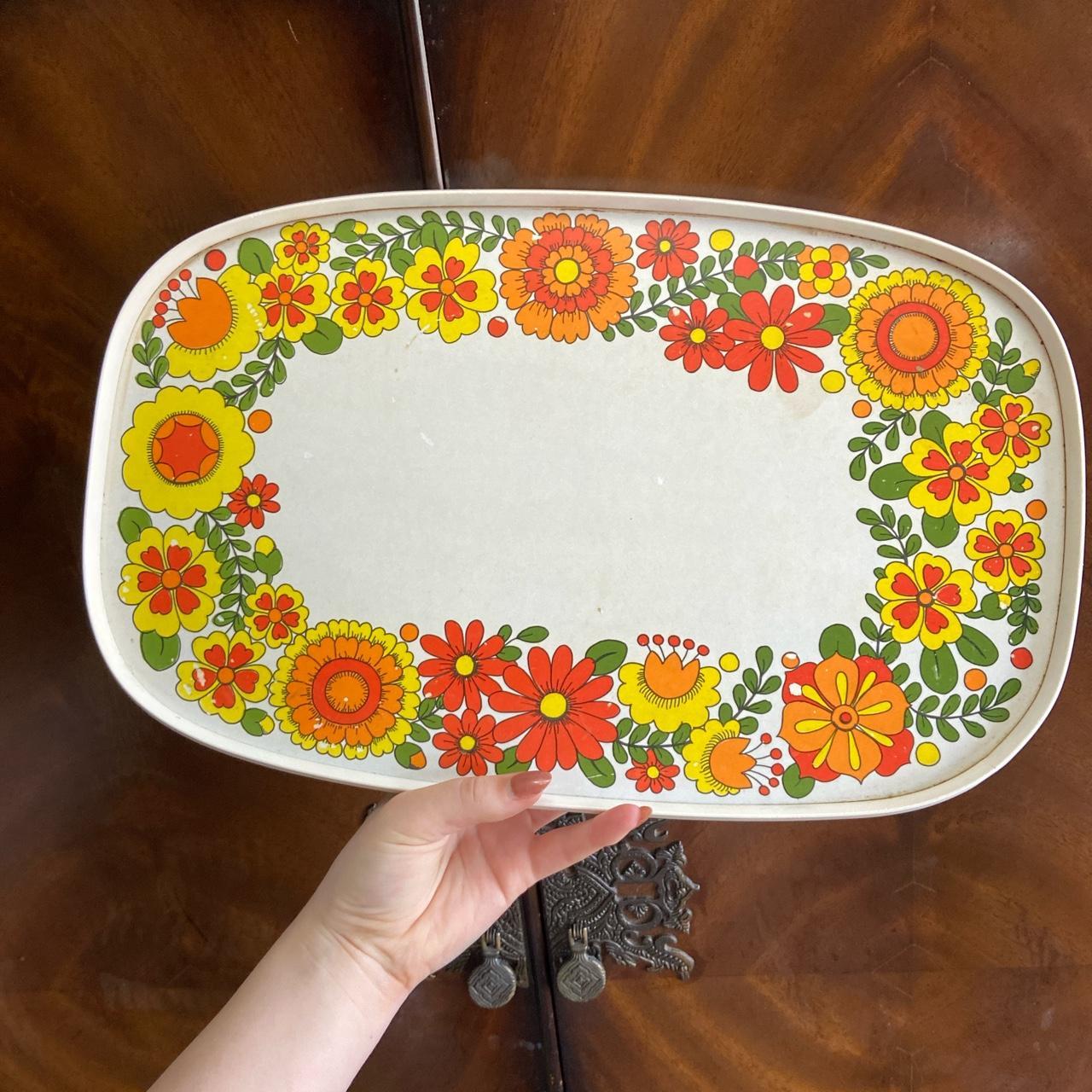 True vintage 50s large platter with floral pattern... - Depop