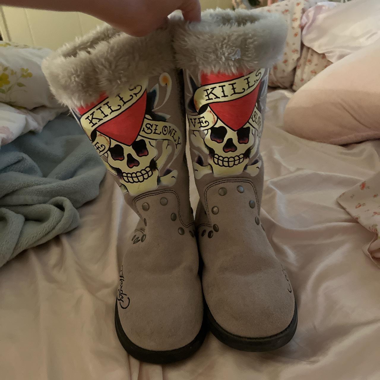 Vintage grey Ed Hardy boots size 6-6.5 These boots... - Depop