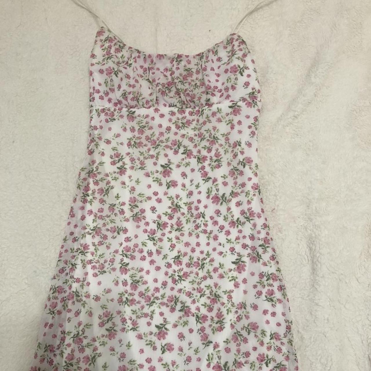 BRAND FOR EXPOSURE Pink and white floral mini dress - Depop