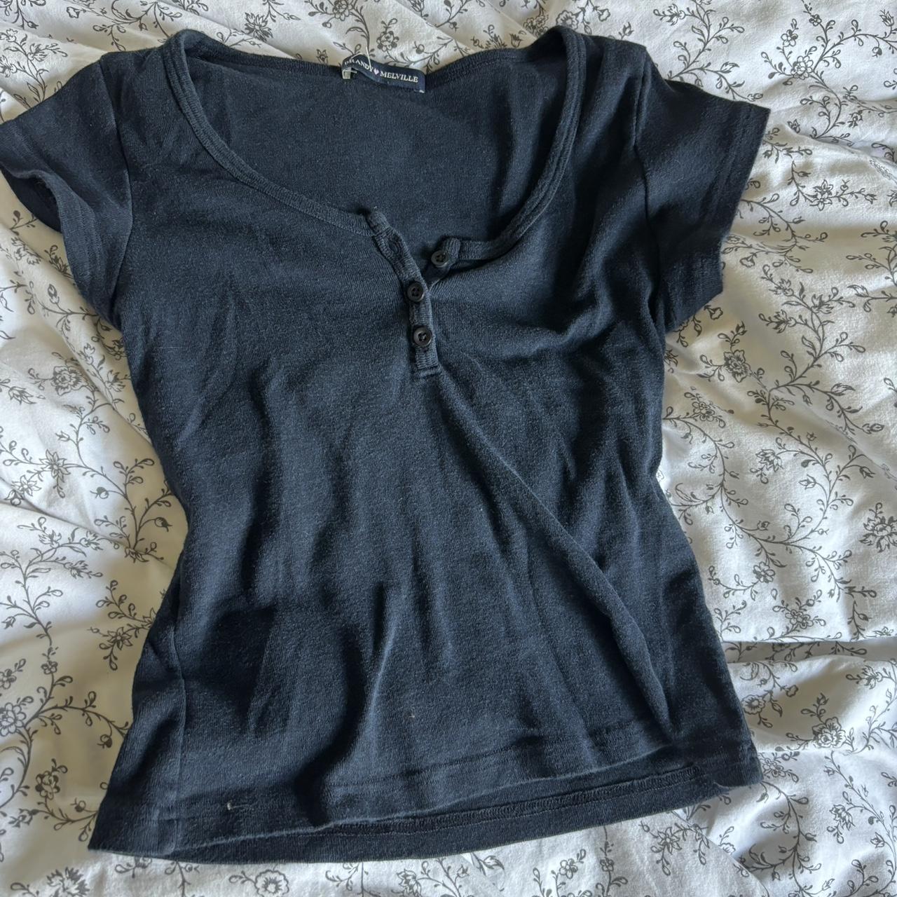 navy blue button up top brandy melville - Depop