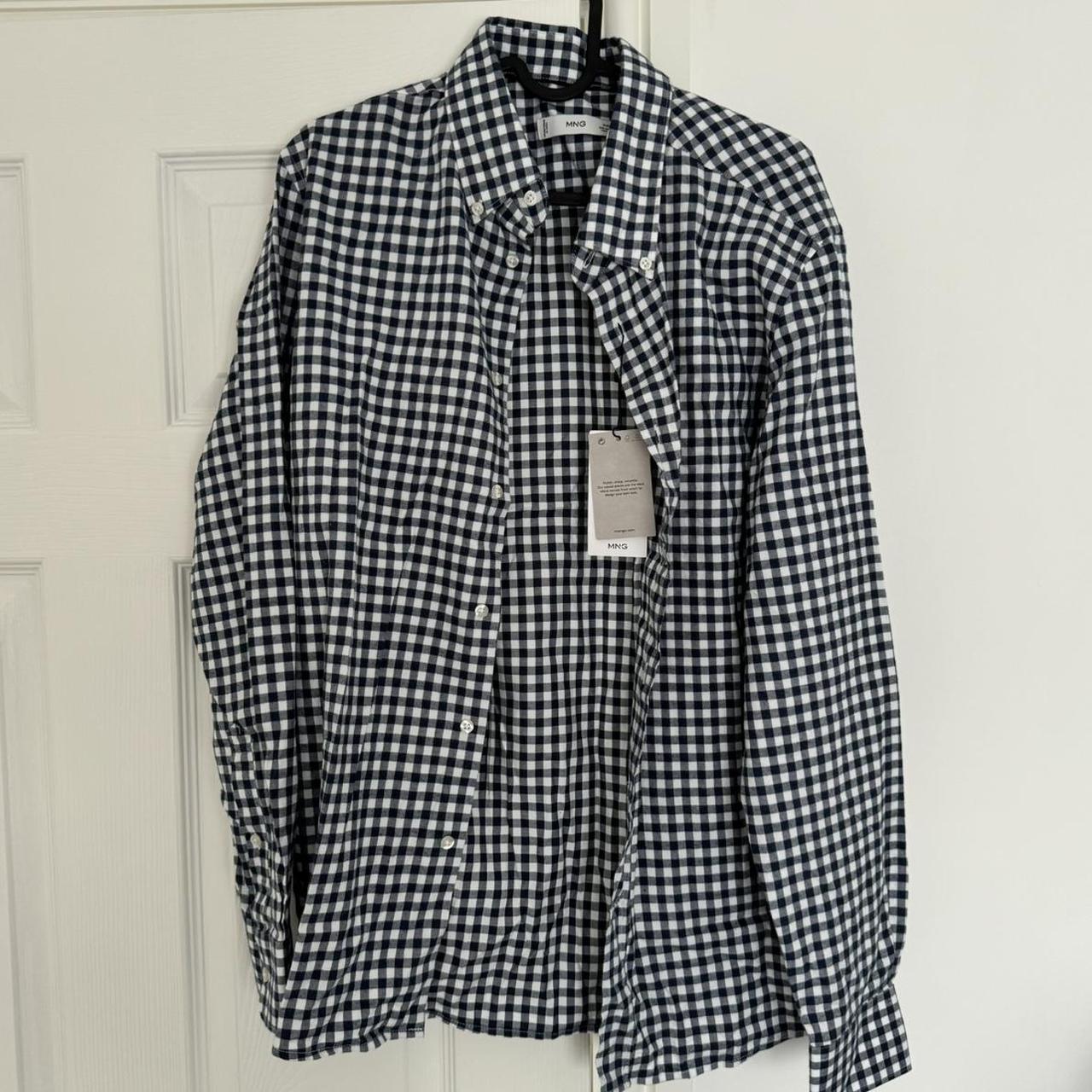 Mango Man Navy Blue Gingham Shirt - New Brand New... - Depop