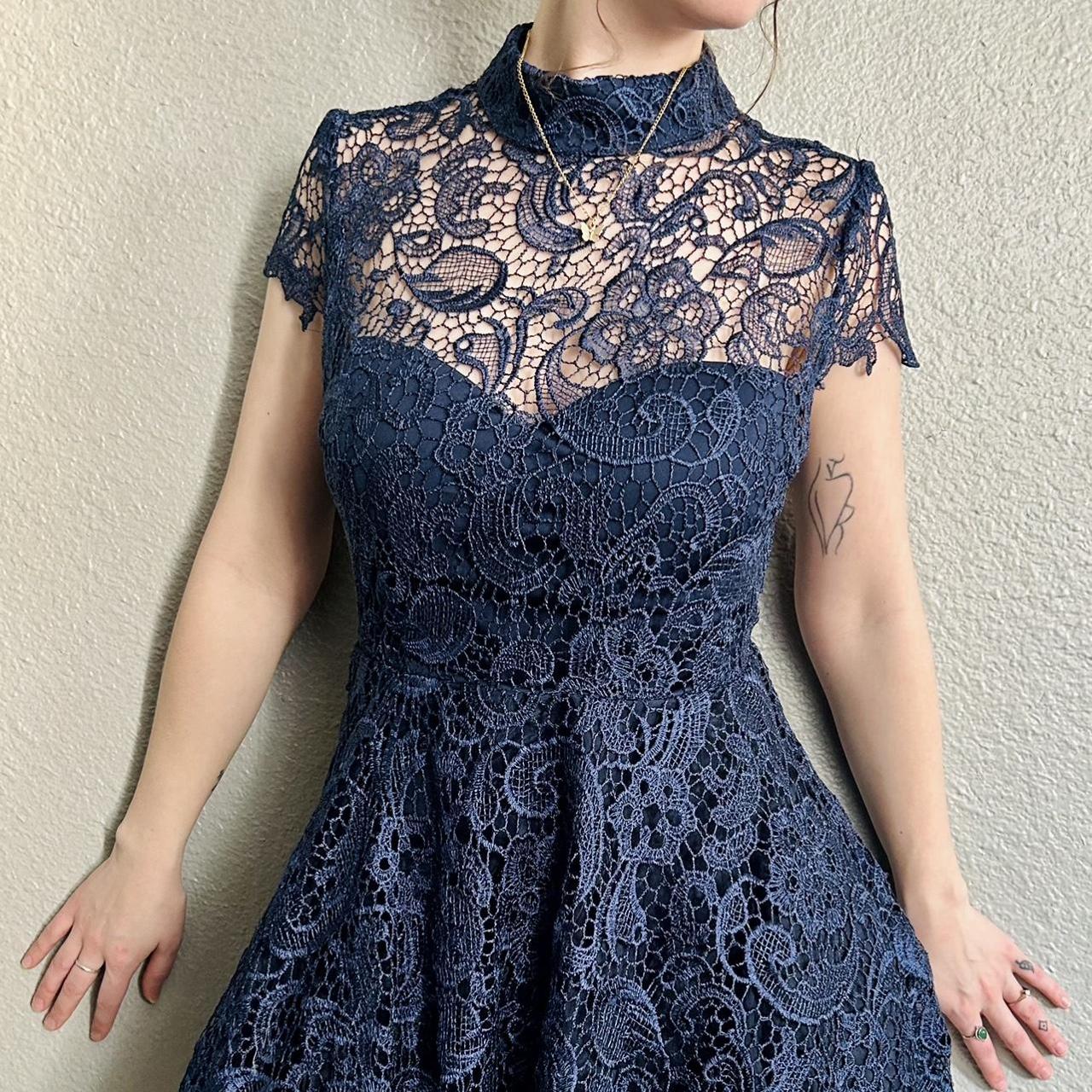 Beautiful navy lace design dress! Worn once to a... - Depop