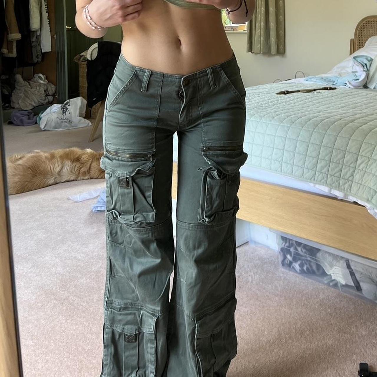 khaki cargos with pockets coolest trousers and so... - Depop