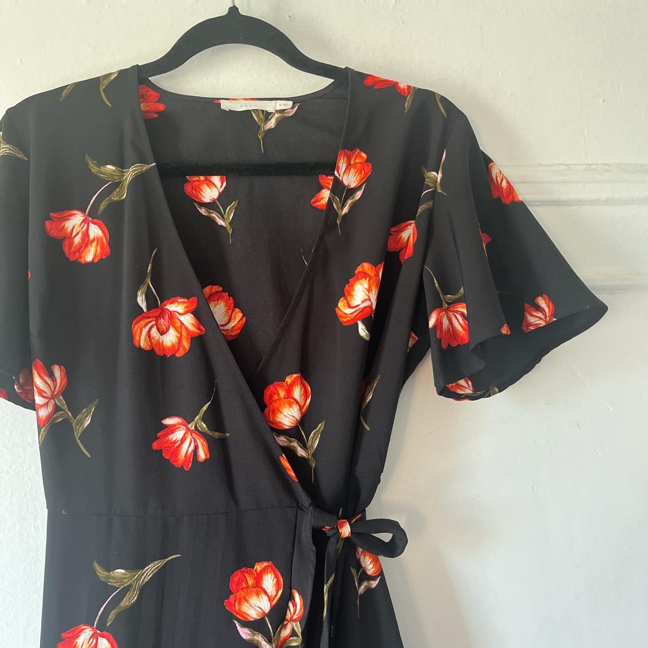 Sweet floral wrap dress by Lush. Flutter sleeves and... - Depop