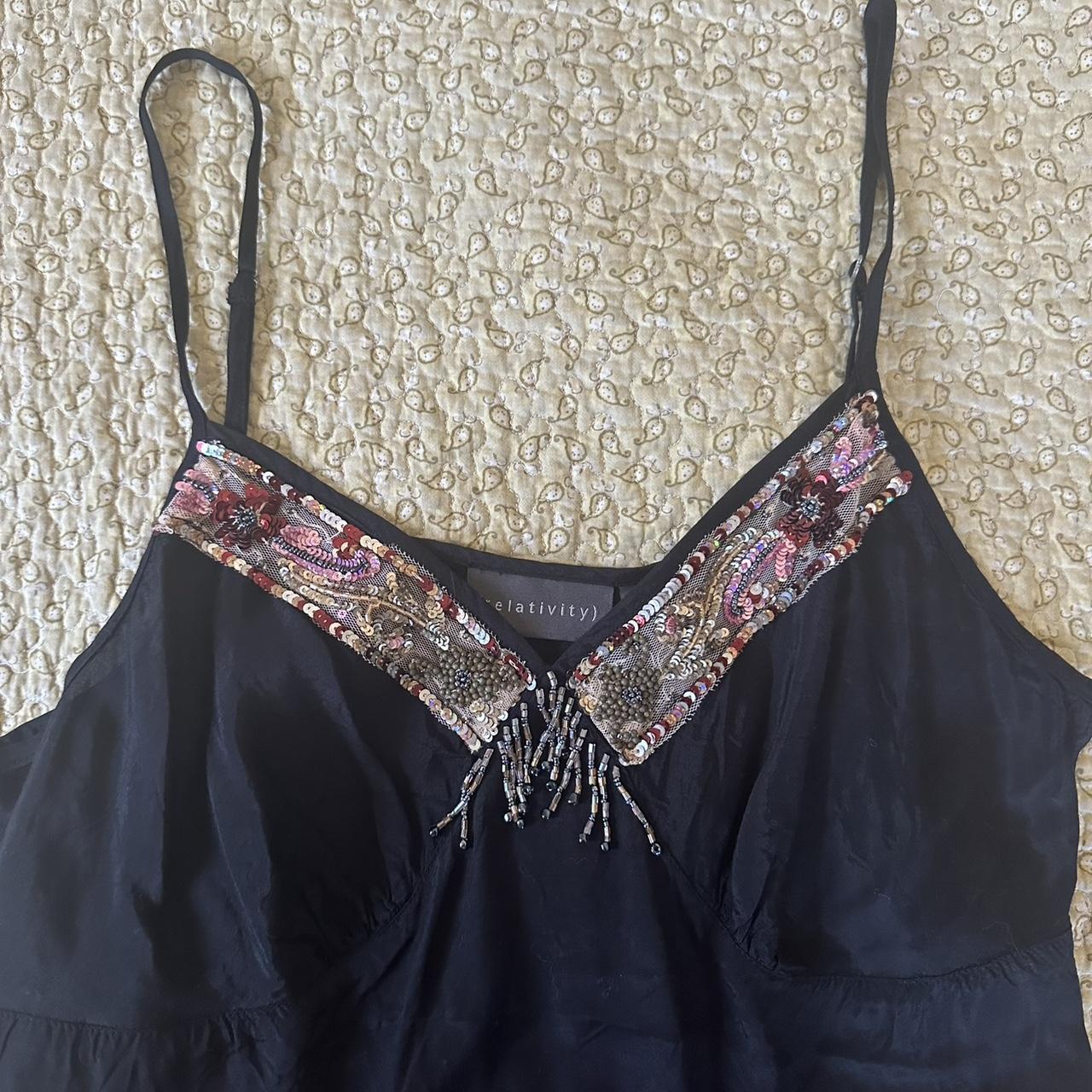 Black vintage beaded cami Cute for going out Size... | Depop