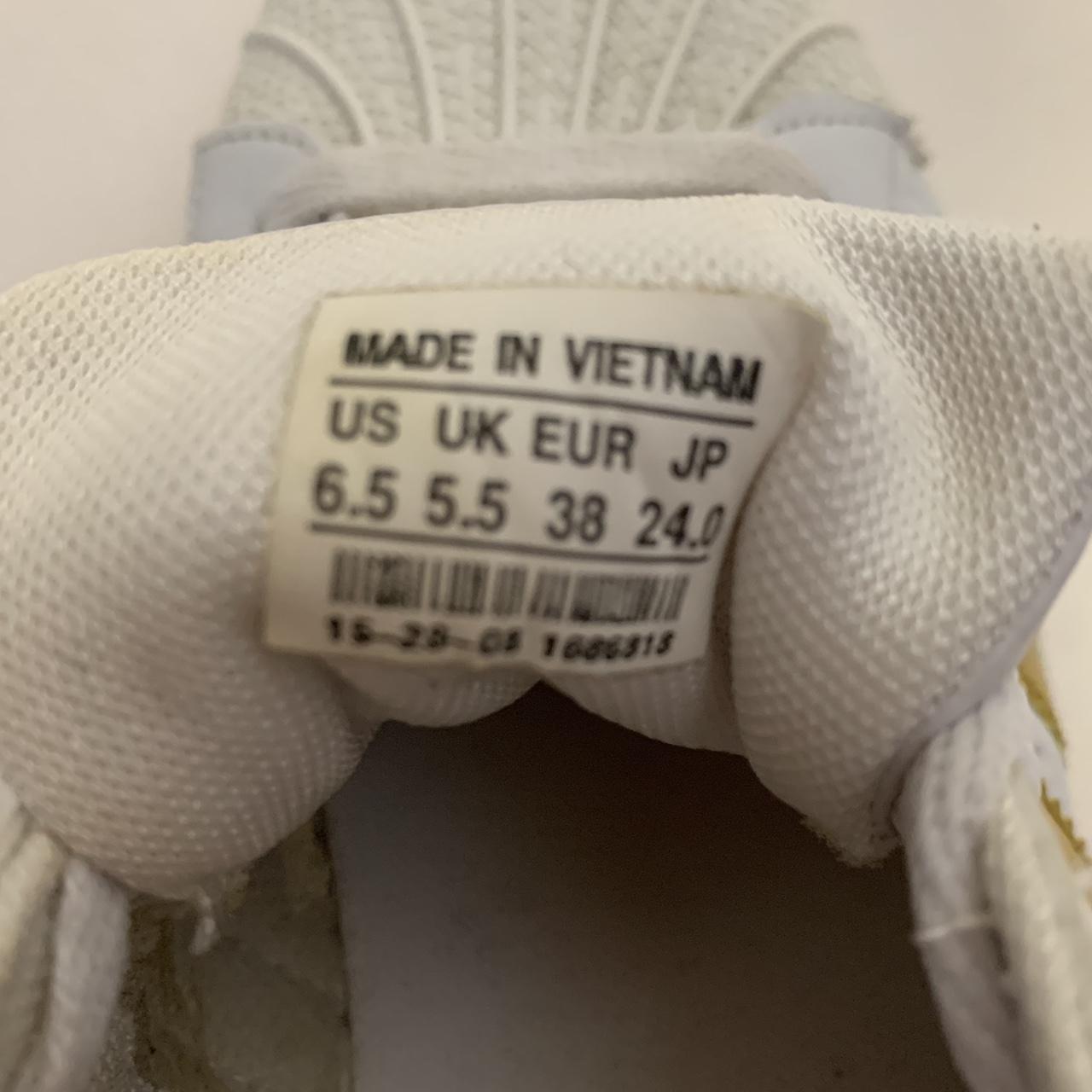 Adidas superstar shell toe trainers, white with gold... - Depop