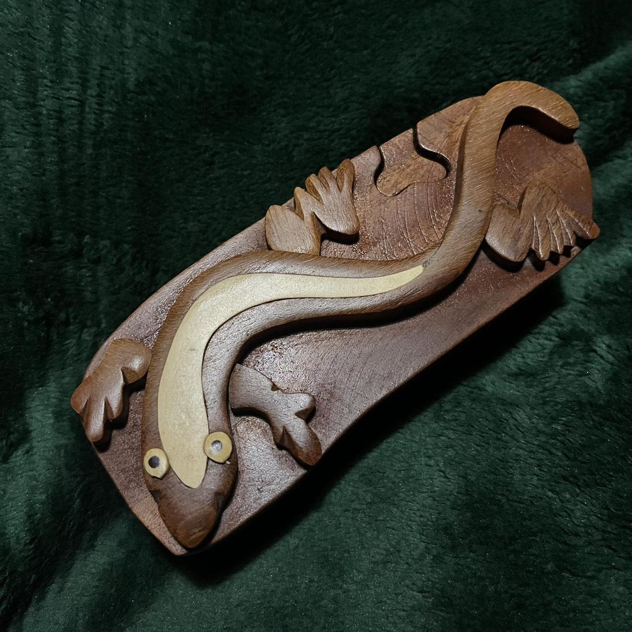 wooden gecko trinket puzzle box perfect for holding... - Depop