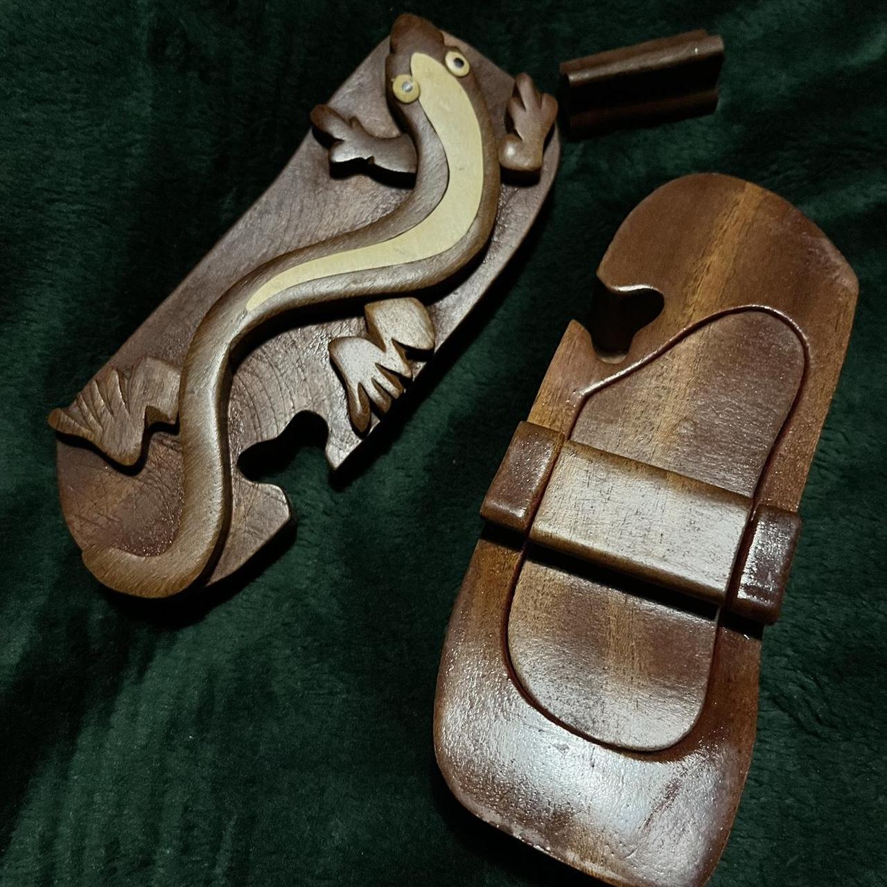 wooden gecko trinket puzzle box perfect for holding... - Depop