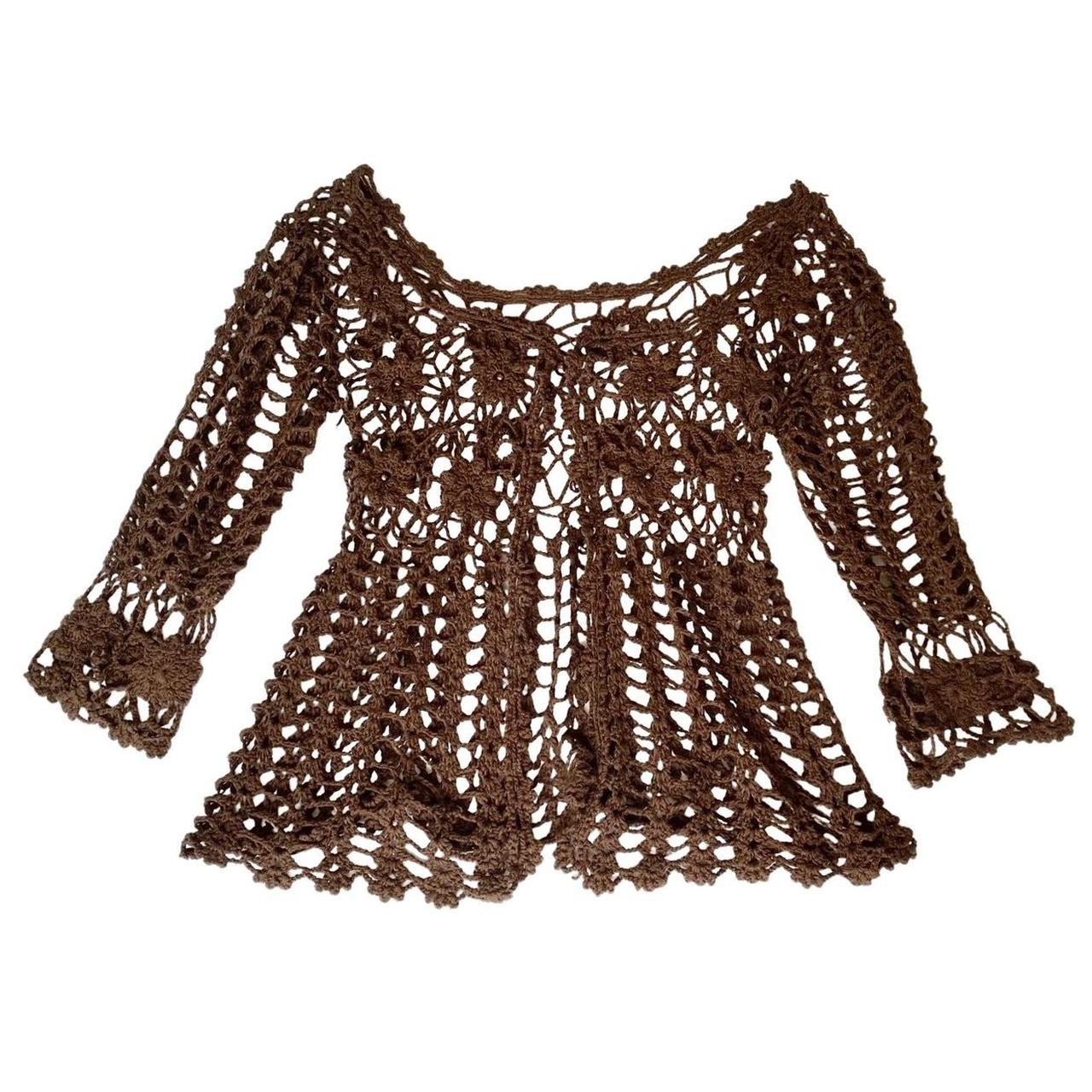 Brown crochet cardigan Super cute & in good... - Depop