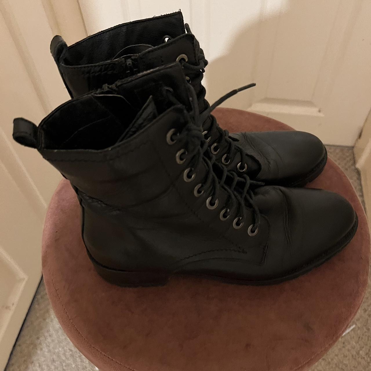 Dune leather black military style lace up boots.... - Depop