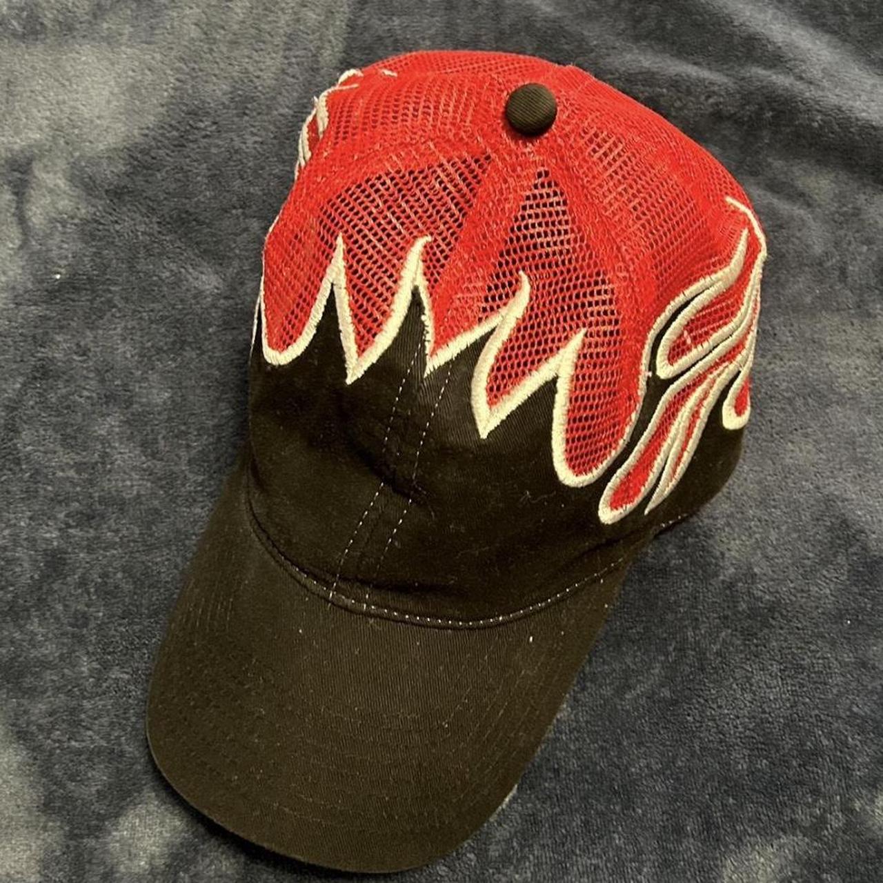 Red/black cap with white lining and flame all... - Depop