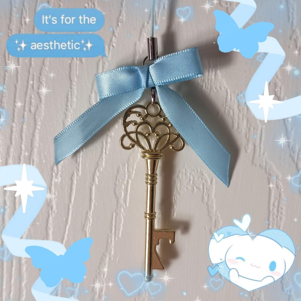 Blue coquette key cellphone strap - Satin bow... | Depop