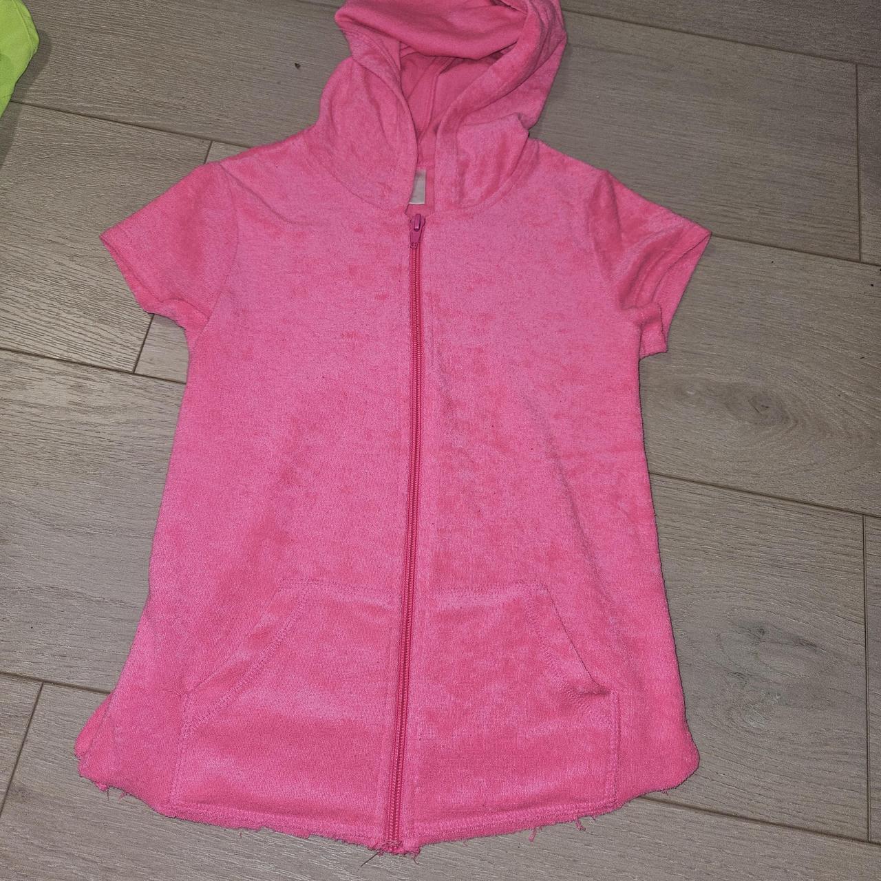Neon pink 2000s Terry cloth zip up tee ( Shown in... - Depop