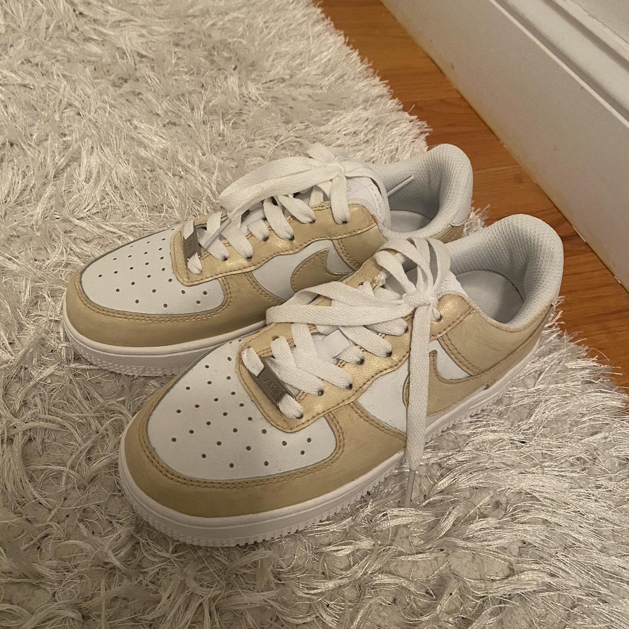 hand painted gold nike air forces never worn - Depop