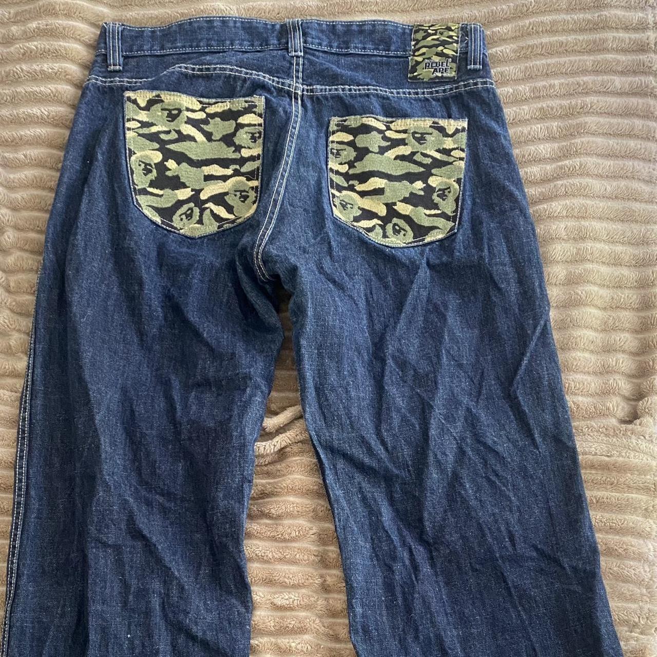 Rebel Ape bape rip-off 2000s jeans, baggy fit 40”... - Depop