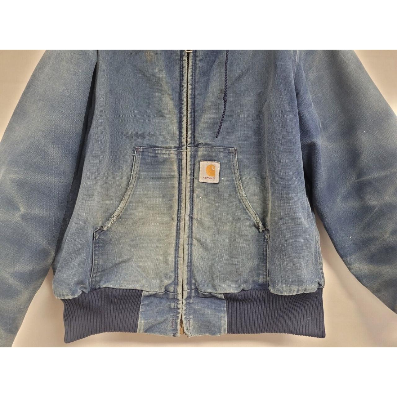 MENS VINTAGE CARHARTT JACKET HOODED BLUE QUILTED... - Depop