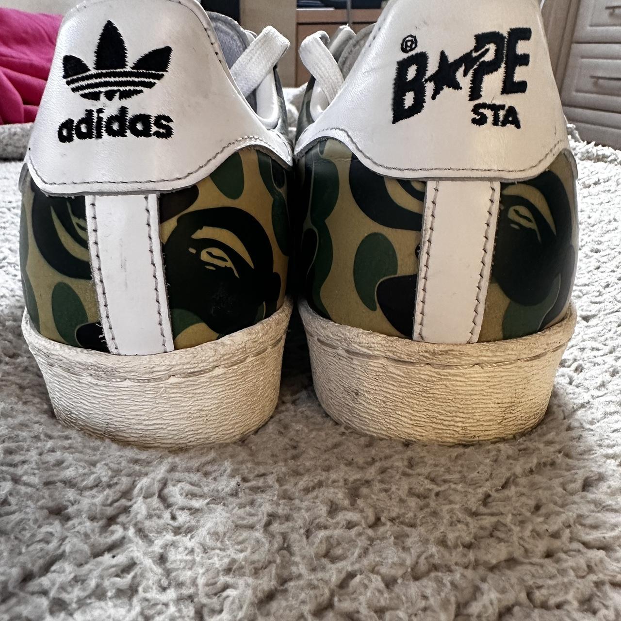 BAPE Men's White and Khaki Trainers | Depop