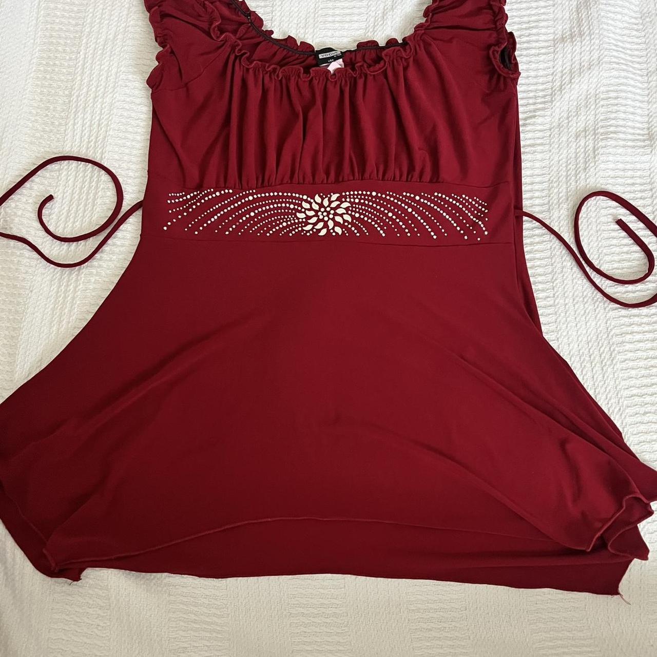 Deep red top with scrunched sleeves, no... | Depop