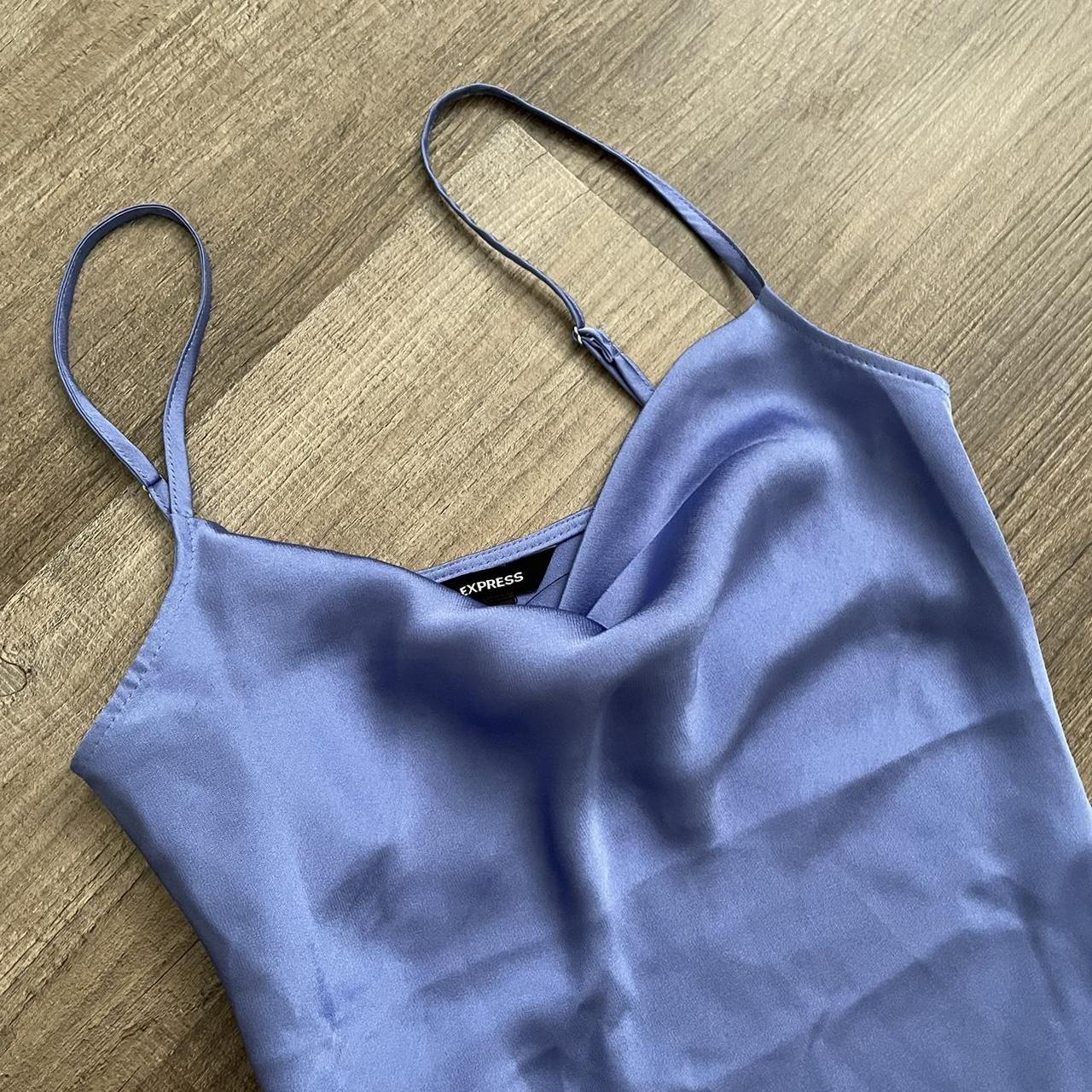 Periwinkle cowl neck express top silk satin size... - Depop
