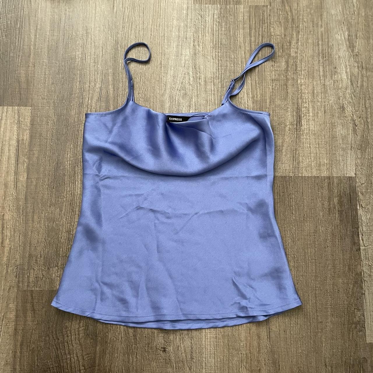 Periwinkle cowl neck express top silk satin size... - Depop