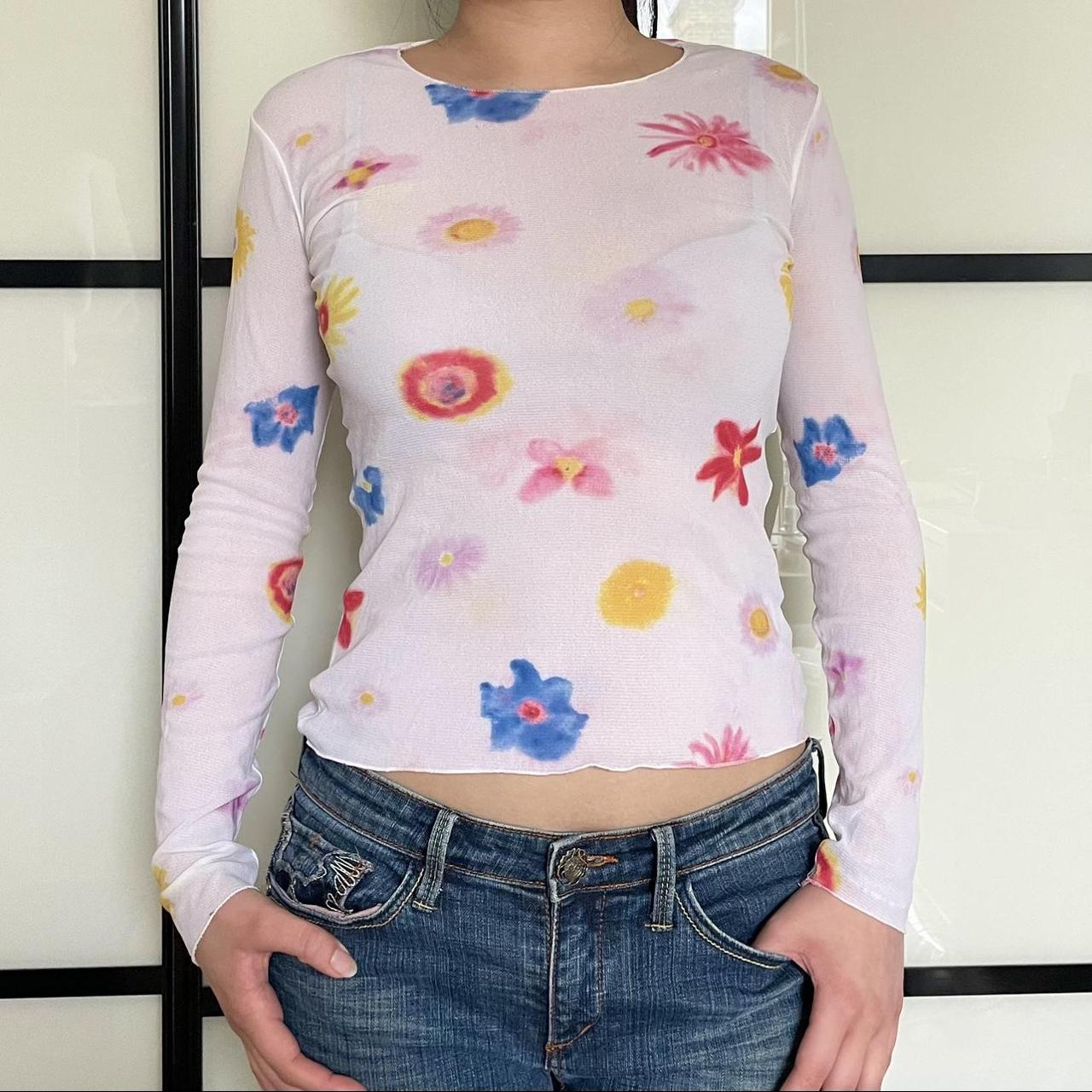stunning vintage 90s 2000s pattern mesh top, with... - Depop