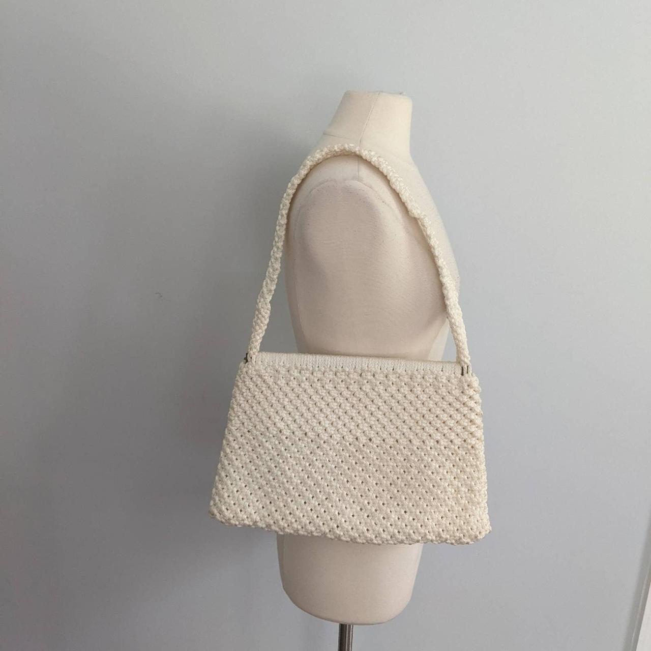 Vintage Cream Woven Bag with Strap Magnetic Closure... - Depop